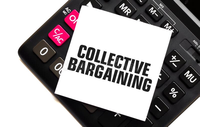 COLLECTIVE BARGAINING on White Sticker with Calculator Stock Photo ...