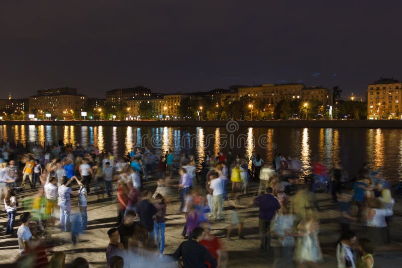Collective Night Dancing on the Night Stock Image - Image of legs ...