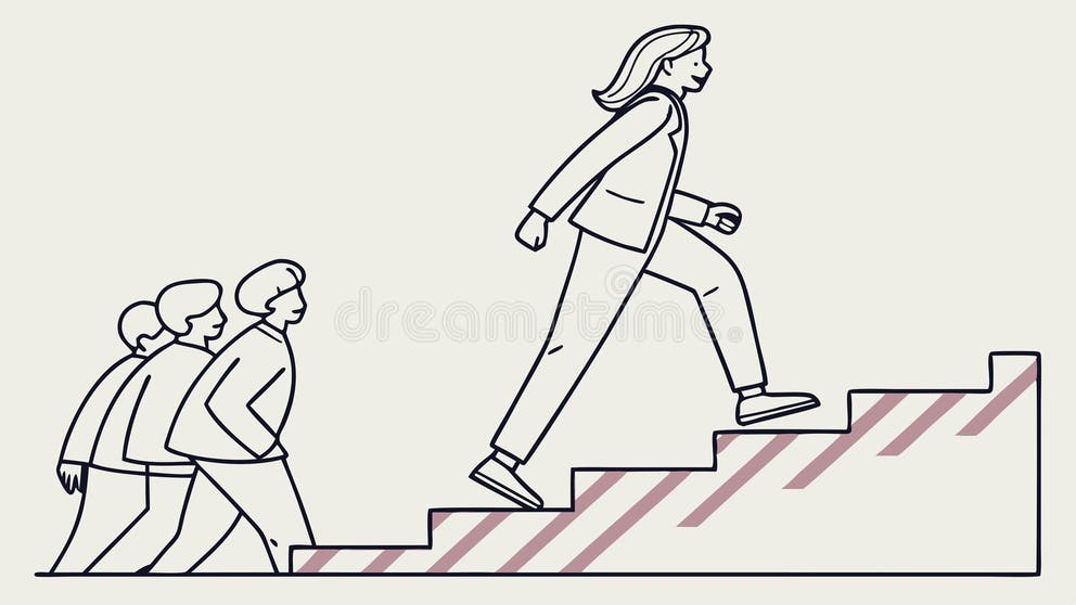 Collective Progress, a Group Advances Steadily Up a Staircase. Vector ...