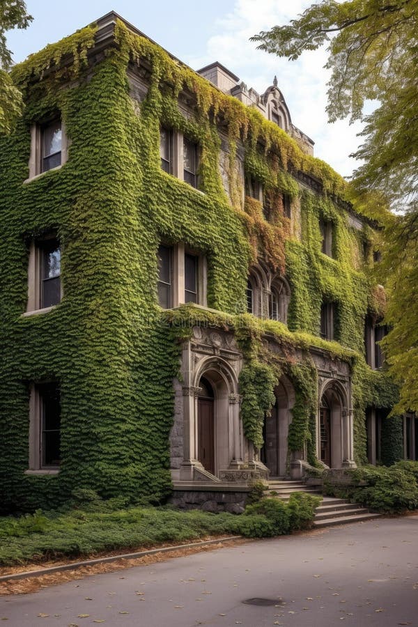 College Campus Building with Ivy-covered Walls Stock Illustration ...