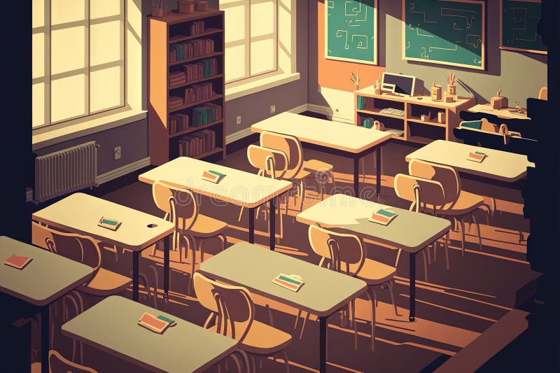 College Classroom Tables and Chairs Stock Illustration - Illustration ...