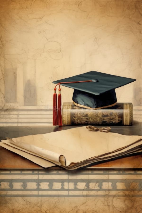 College Diploma with Graduation Cap Nearby Stock Illustration ...