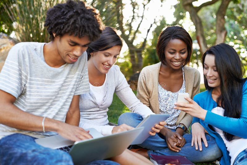 College Diversity. a Diverse Group of College Students Sitting Outside ...