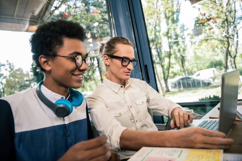 Joyful Nice Students Preparing Together for the Exam Stock Photo ...
