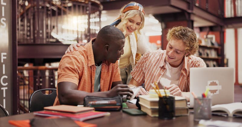 College, Friends and Research with People in Library for Group Project, Discussion and Education ...