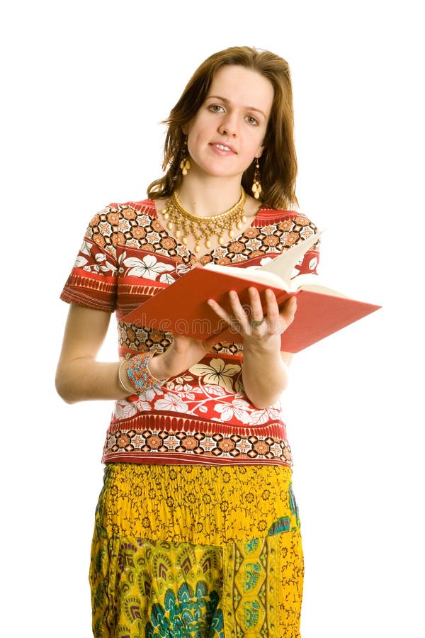 College Girl With A Book. Isolated On White Stock Photo - Image of ...