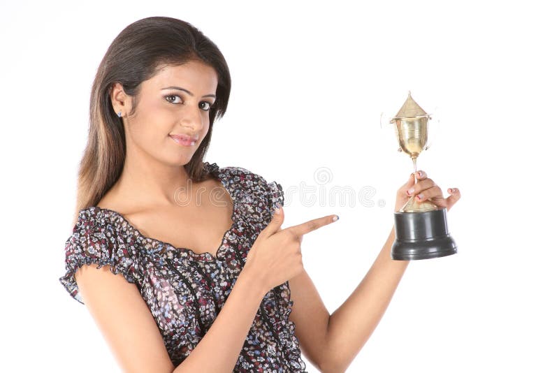 College girl with trophy stock photo. Image of isolated - 13016532