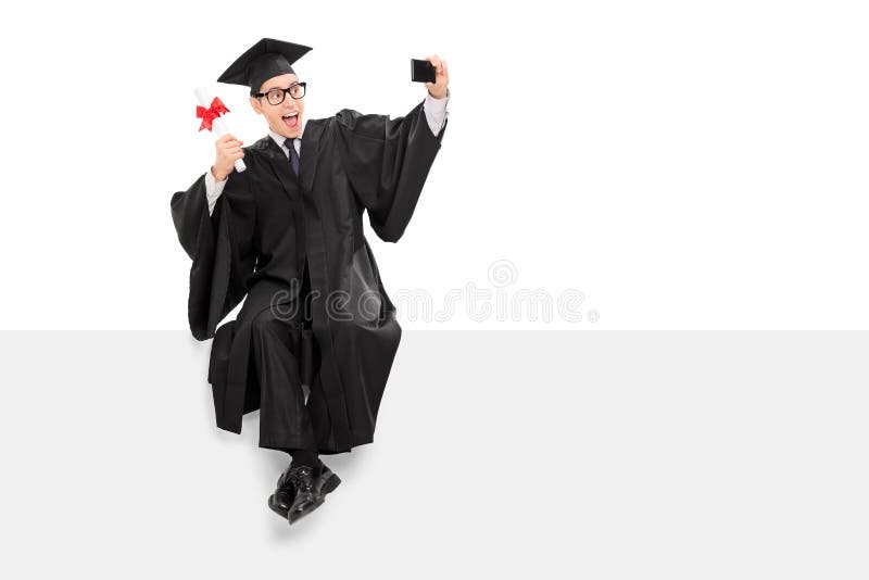 Delighted College Graduate Sitting on a Bench Stock Image - Image of ...