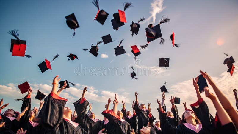 College Graduated Students Throwing Their Caps Up in Celebration of ...