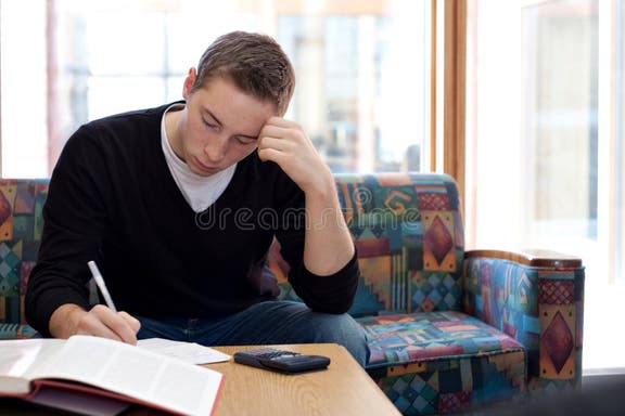 College Guy Studying Doing Homework Stock Photo - Image of homework ...
