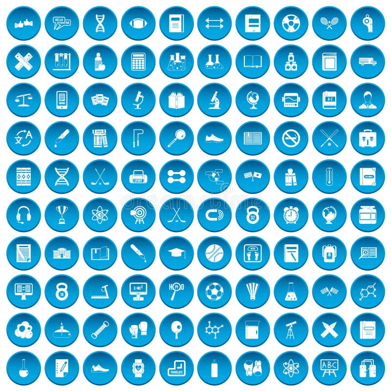 100 college icons set blue stock vector. Illustration of dumbbell ...