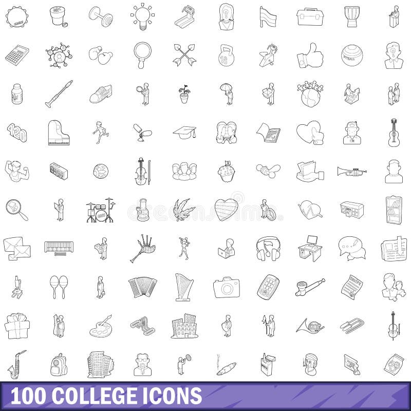 100 College Icons Set, Outline Style Stock Vector - Illustration of ...
