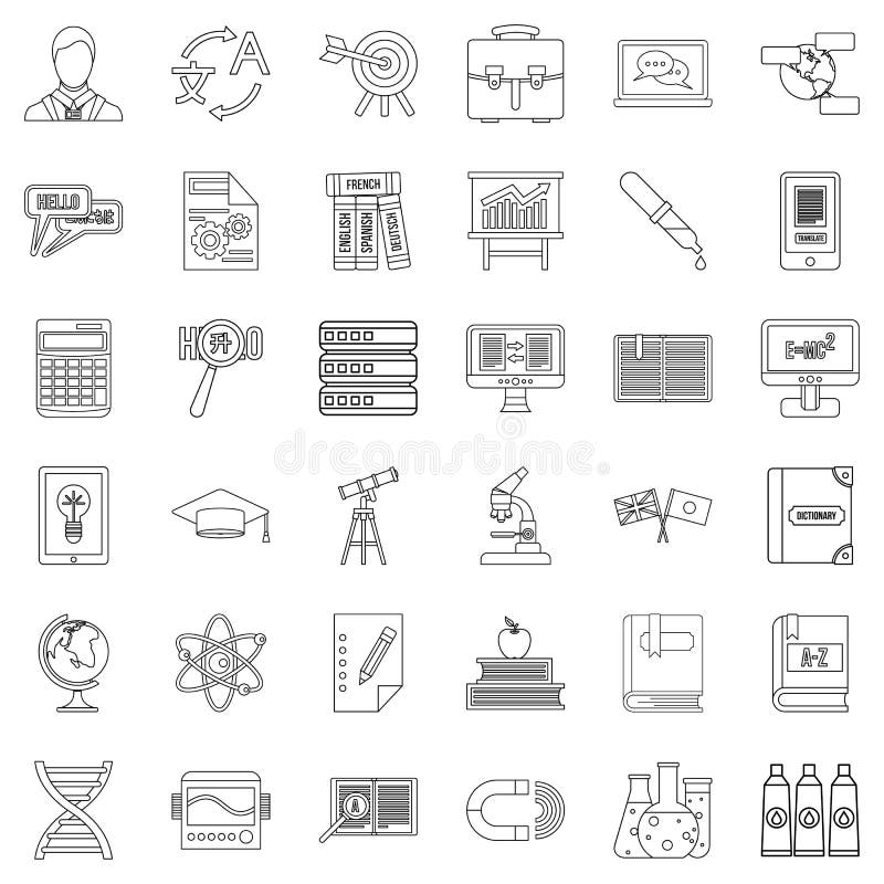 College Icons Set, Outline Style Stock Vector - Illustration of icon ...