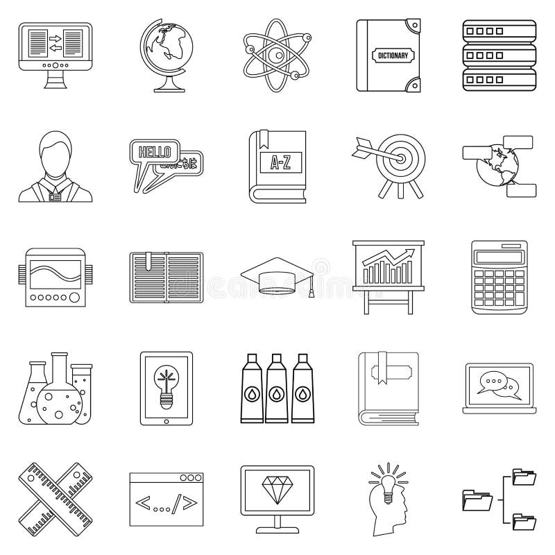 100 College Icons Set, Outline Style Stock Vector - Illustration of ...