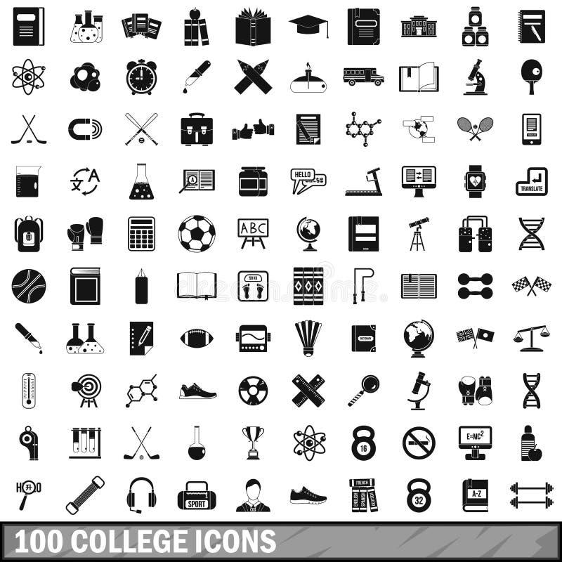 100 College Icons Set, Simple Style Stock Vector - Illustration of ...