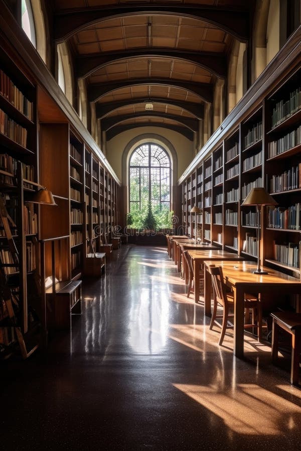 College Library Interior with Bookshelves Stock Illustration ...