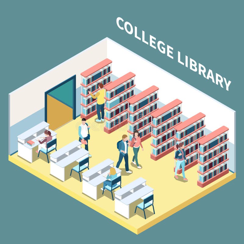College Library Isometric Composition Stock Vector - Illustration of ...