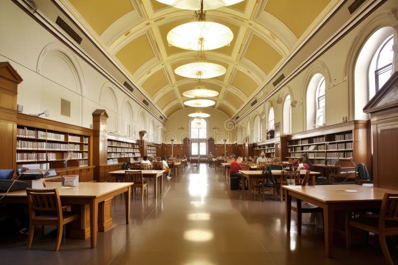 College Library, with Students Studying and Reading in the Quiet ...