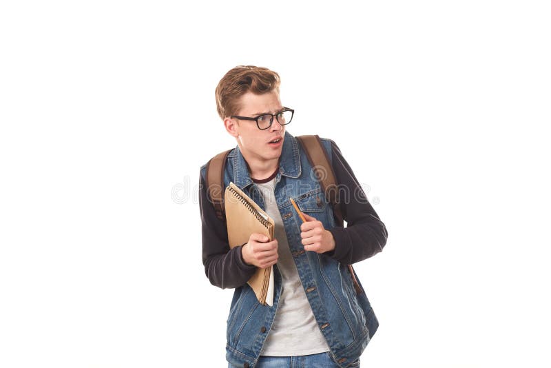 Nerd guy with notebooks stock photo. Image of standing - 37800622