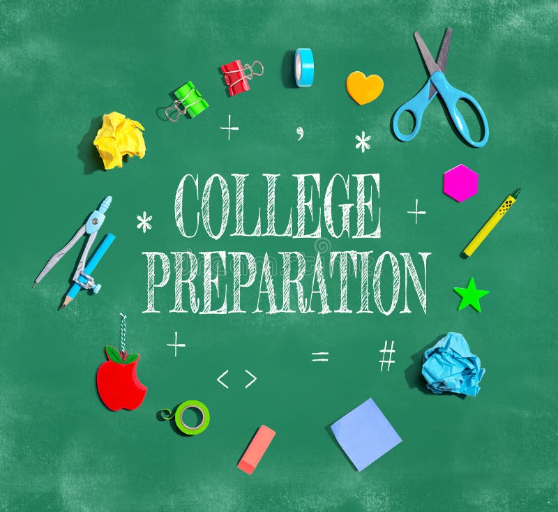College Preparation Theme with School Supplies on a Chalkboard Stock ...