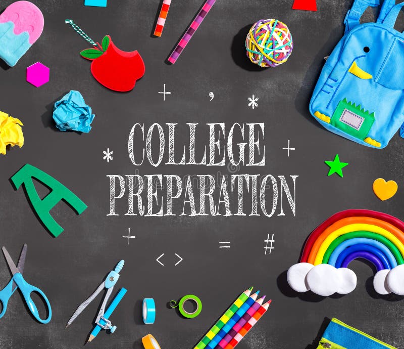 College Preparation Theme with School Supplies on a Chalkboard Stock ...