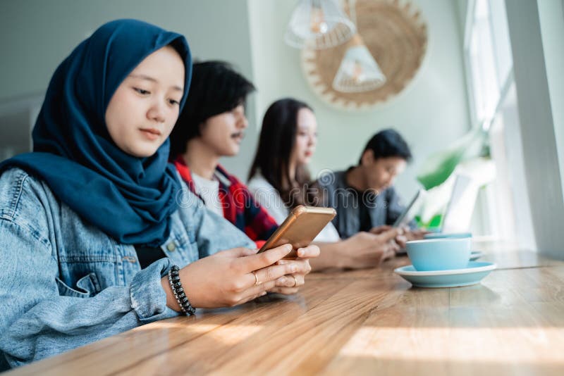 College Student Asian with Friend in Cafe Stock Image - Image of smart ...