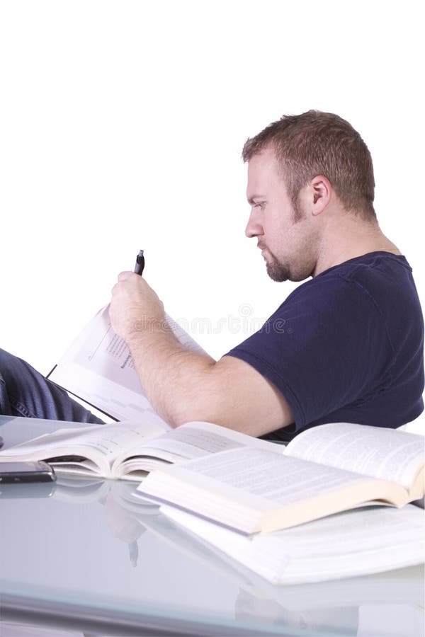 College Student with Books on the Table Studying Stock Image - Image of ...
