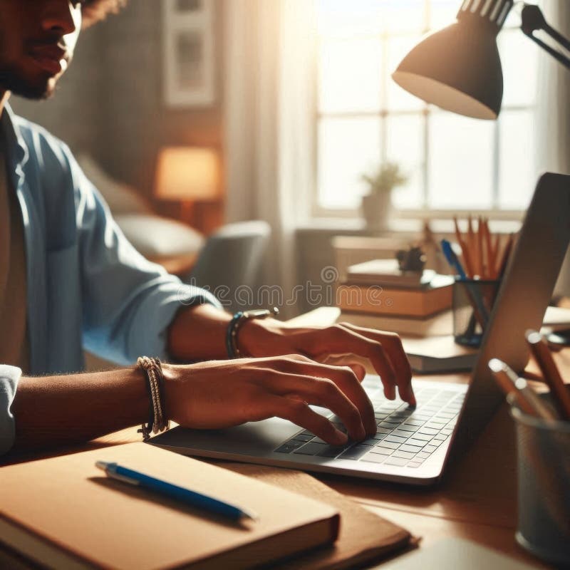 College Student Completes Homework with Laptop Stock Illustration ...