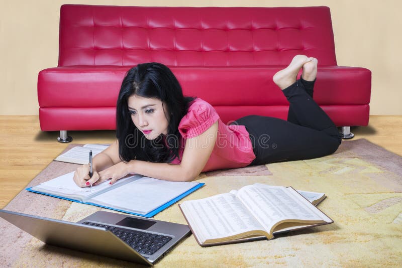 College Student Doing Homework Stock Photo - Image of leisure ...
