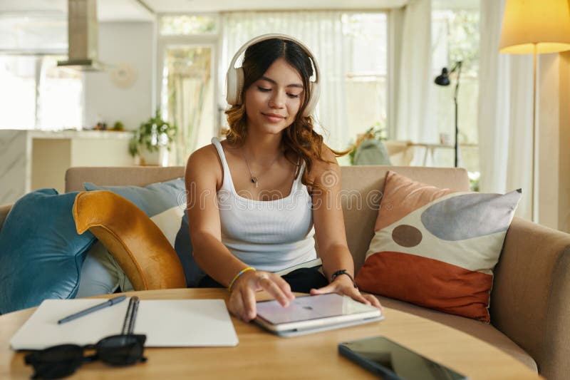 College Student Doing Homework Stock Image - Image of check, home ...