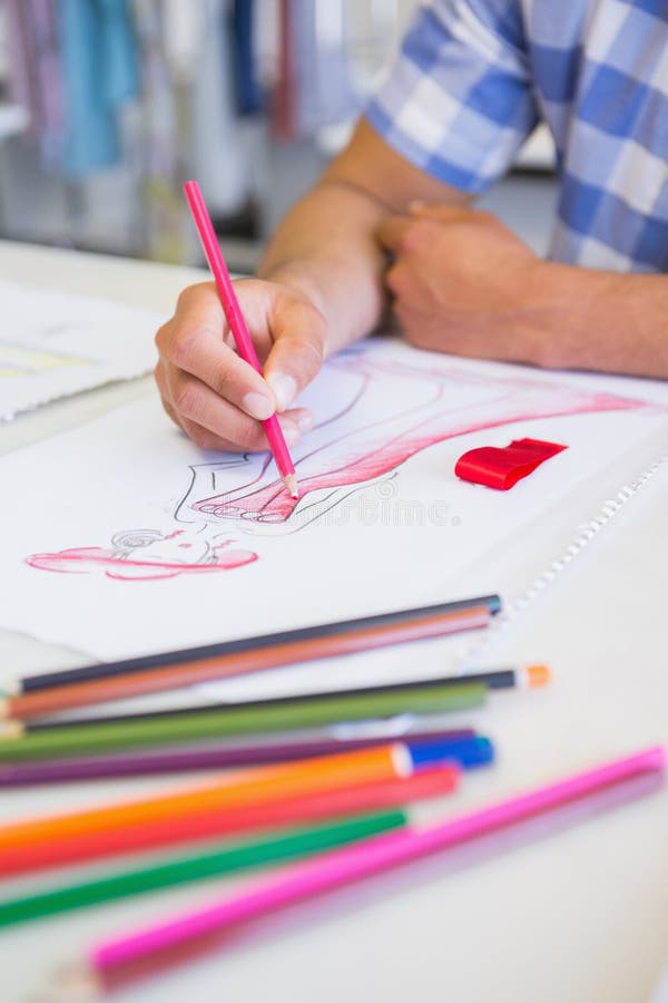 College Student Drawing Picture with Colored Pencil Stock Image - Image ...