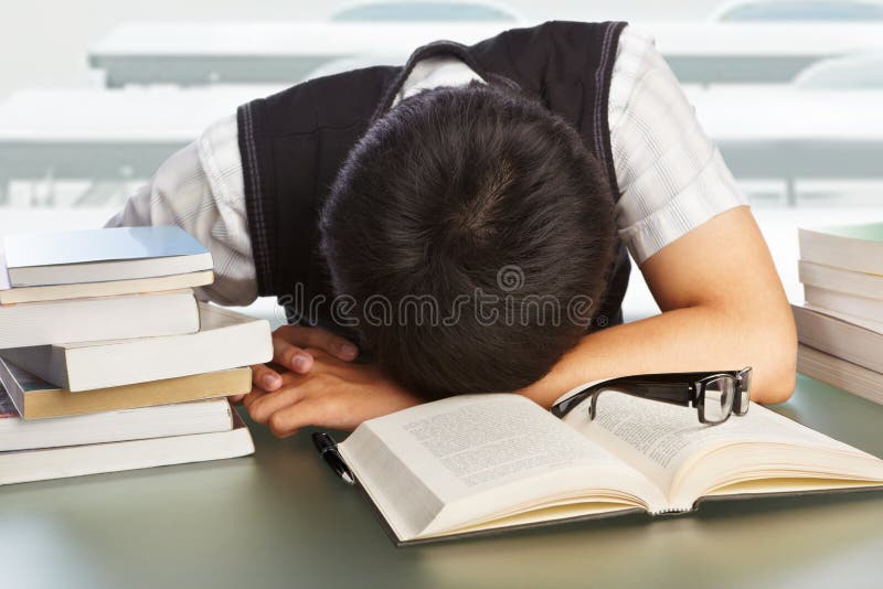 College Student Fall Asleep Stock Image - Image of exhausted, stress ...