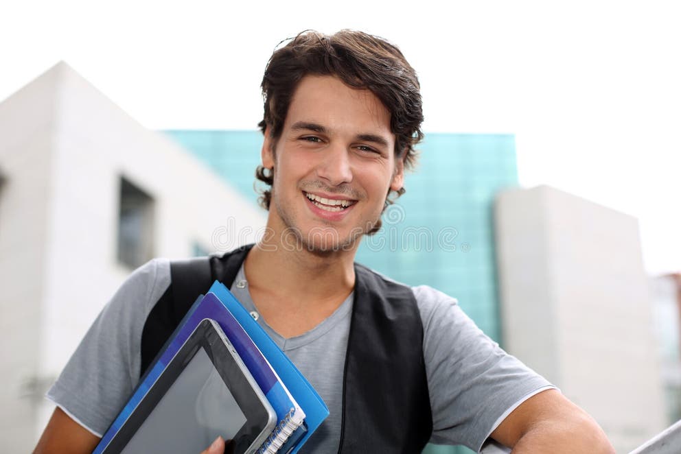 College Student Holding Notebooks Stock Image - Image of cheerful ...