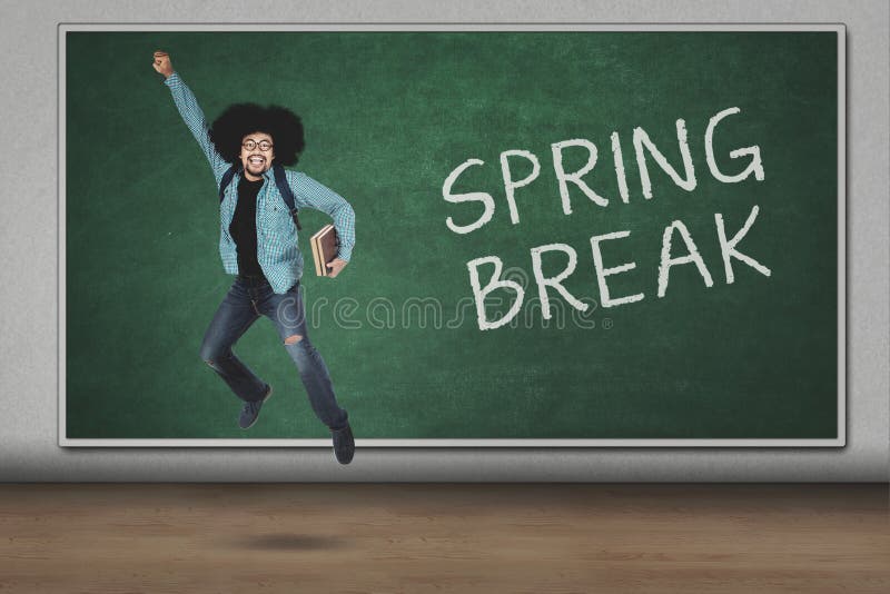 College Student Leaping with Spring Break Text Stock Photo - Image of ...
