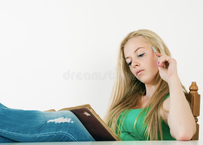 College Student Learning at Desk at Home, Stock Image - Image of ...