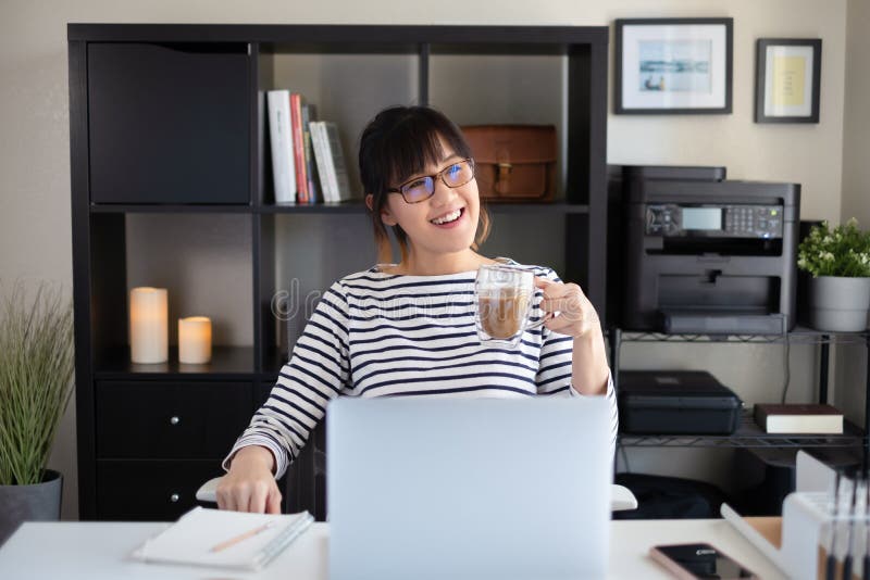 College Student Learning Online Class Looking at the Camera on Computer ...