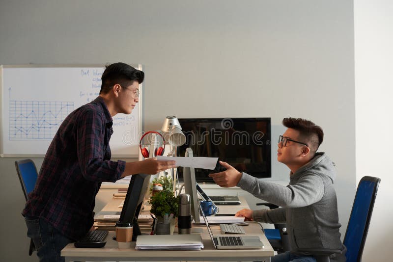 College Student Passing Document Stock Image - Image of discussing ...