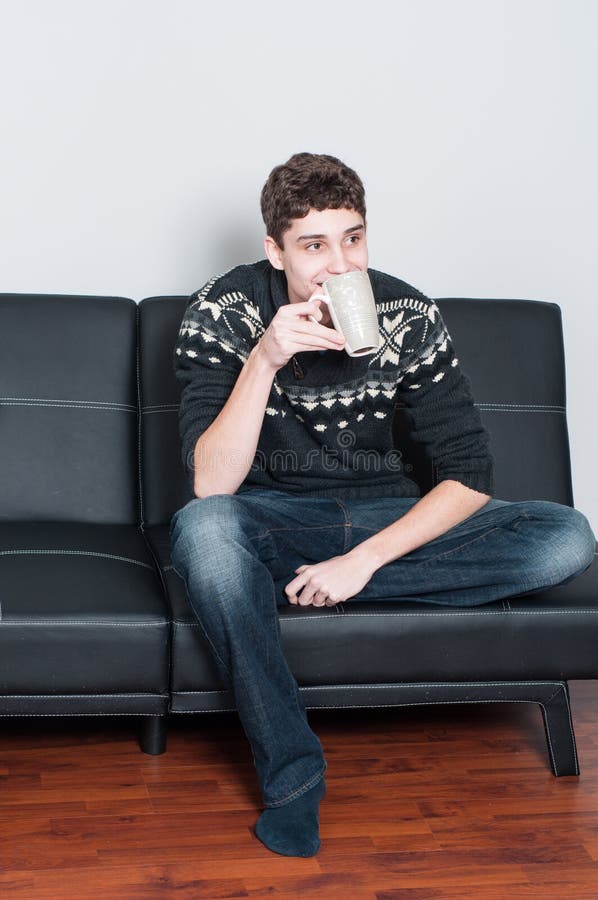 College Student Relaxing Drinking Tea Stock Photo - Image of studying ...