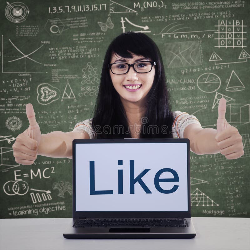 College Student Showing Like Button Stock Photo - Image of happy ...