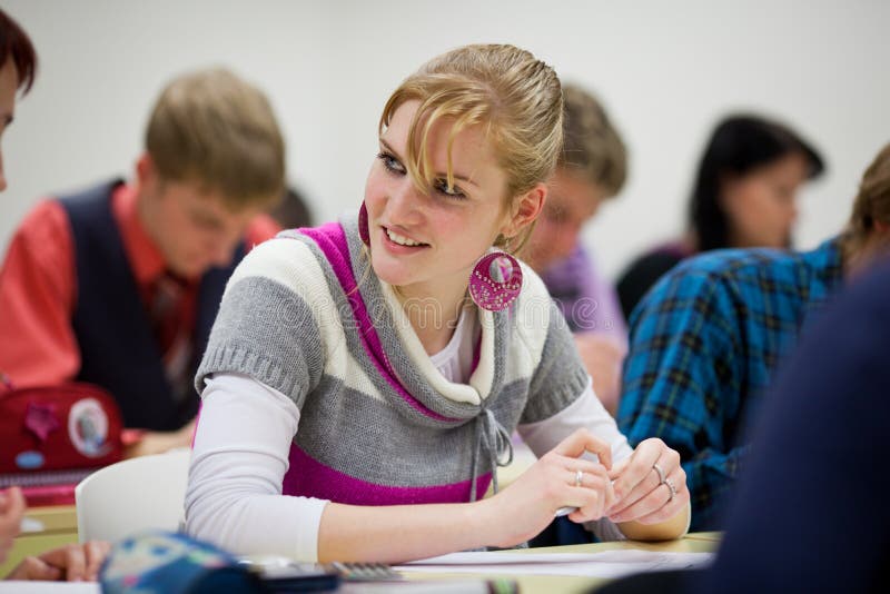 College Student Sitting in a Classroom Stock Image - Image of learning ...