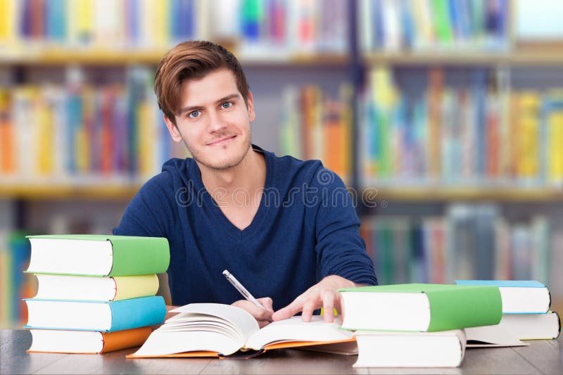 College Student Studying in Library Stock Photo - Image of learning ...