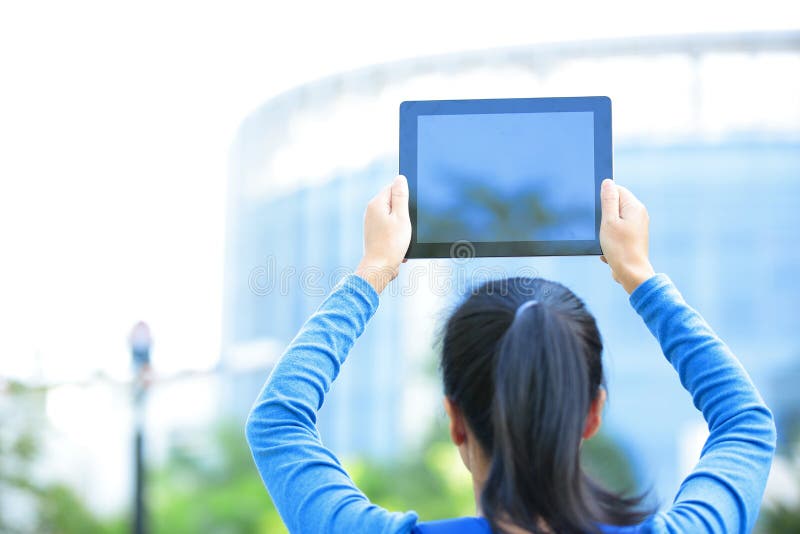 College Student Use Tablet Pc Stock Image - Image of blank, green: 35366899
