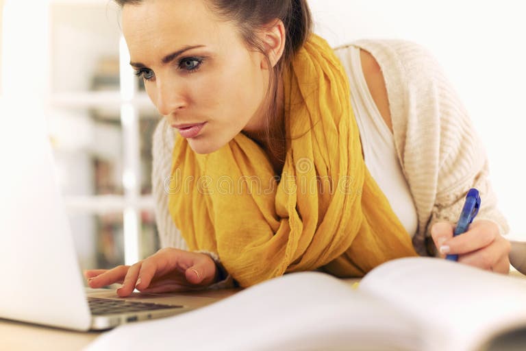 College Student Using the Internet To Study Stock Photo - Image of ...