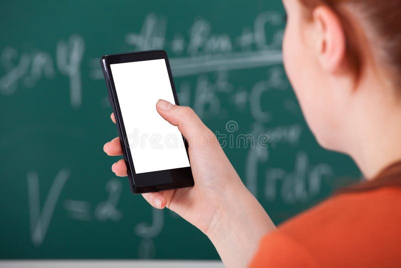 College Student Using Smart Phone in Classroom Stock Photo - Image of ...