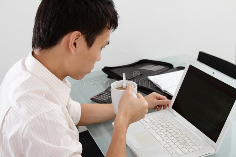 College student working stock image. Image of white, laptop - 17829025