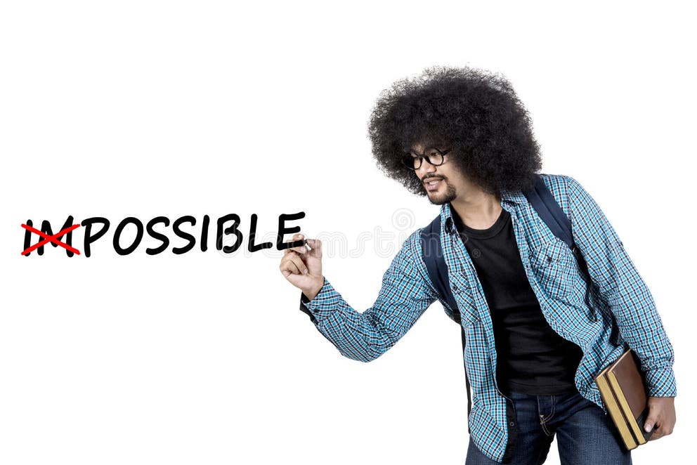 College Student Writing Impossible Text on Screen Stock Photo - Image ...