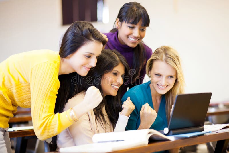 Female College Students in a Computer Lab Stock Image - Image of lesson ...