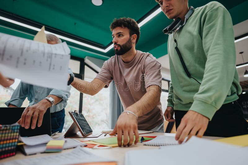 College Students Collaborating on Project with Professor in Modern ...