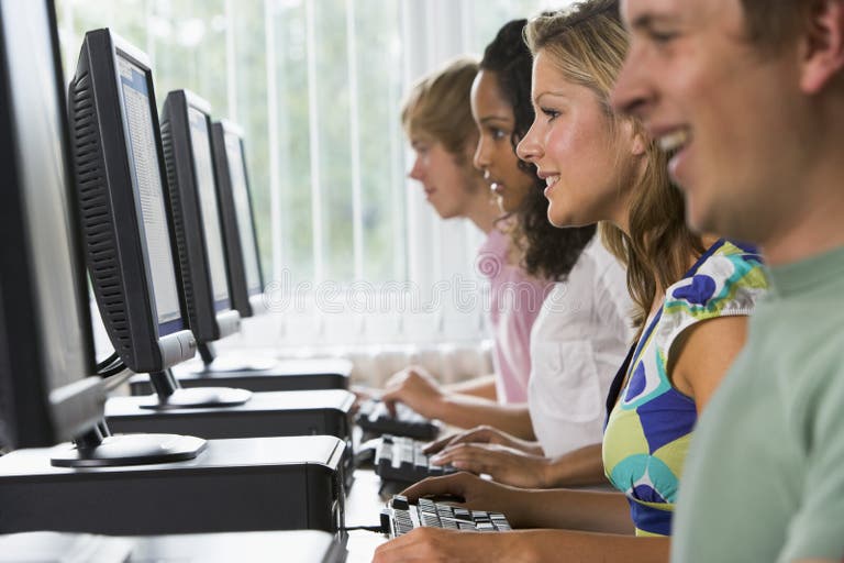 College Students in a Computer Lab Stock Photo - Image of caucasian ...