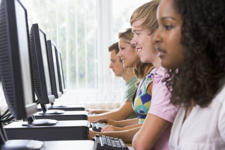 College Students in a Computer Lab Stock Image - Image of sitting ...
